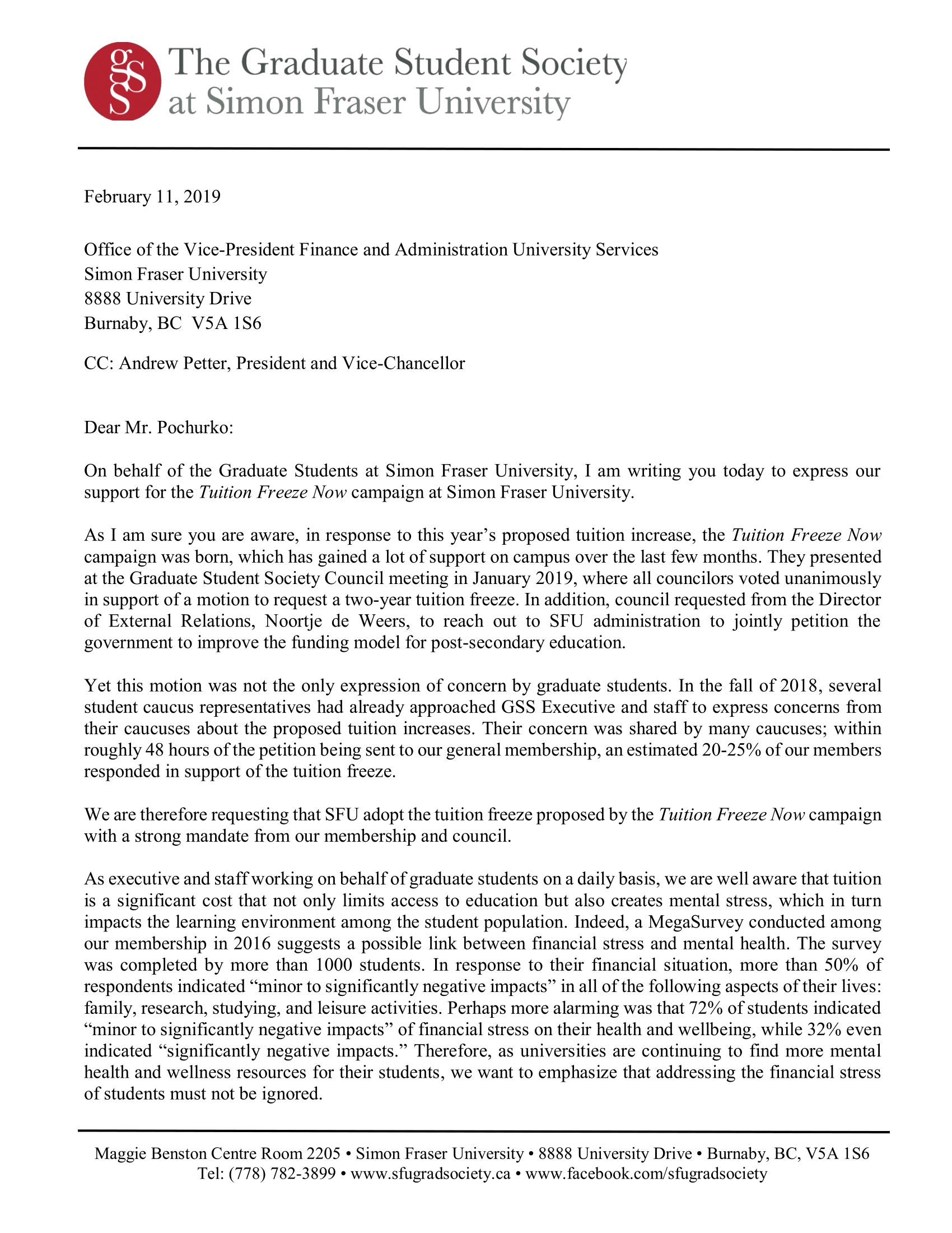 Tuition Freeze Now: Letter of Support from the GSS – GSS